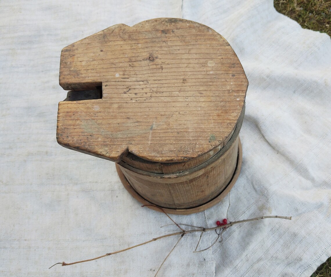 Antique Box of Wood XXL Rustic Pail Bucket With Lid Wooden - Etsy