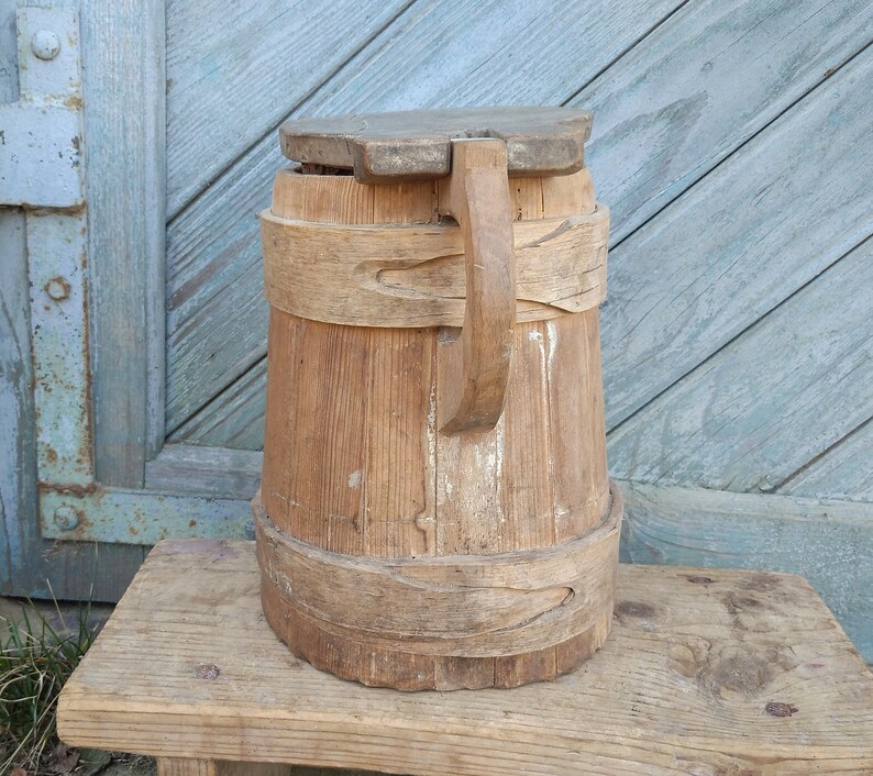 Primitive Antique Wooden Pitcher With a Lid Unique Ancient - Etsy