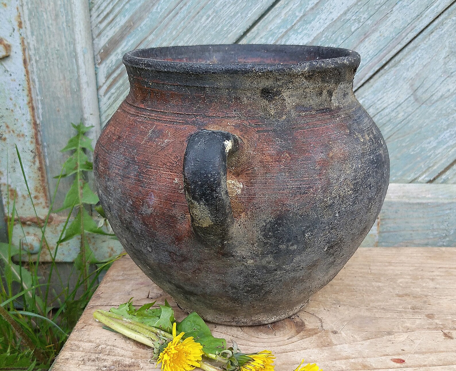 Vintage Clay Pot Large Antique Vase Ceramic Crock Rustic Kitchen Decor ...