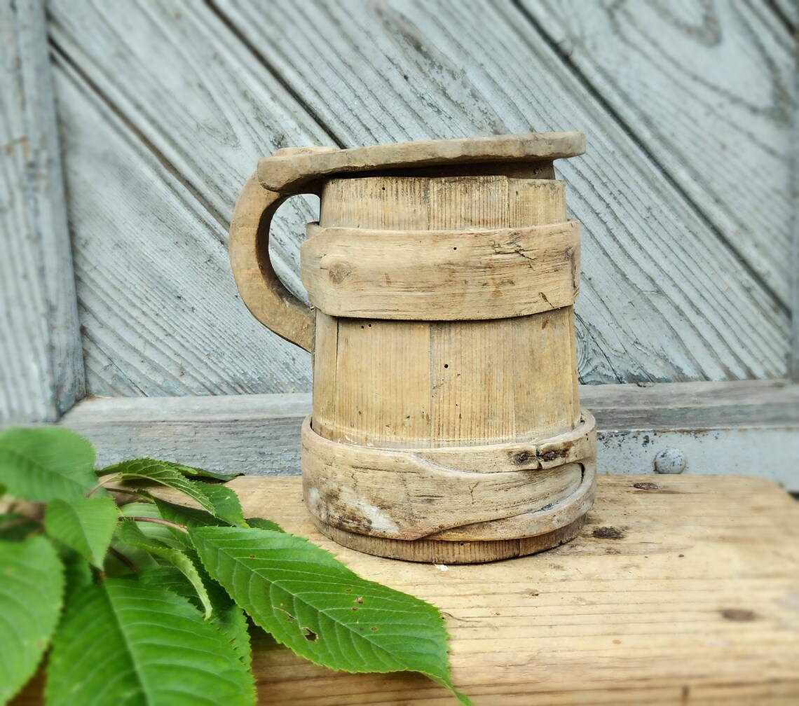 Primitive Antique Wooden Pitcher With a Lid Unique Ancient | Etsy