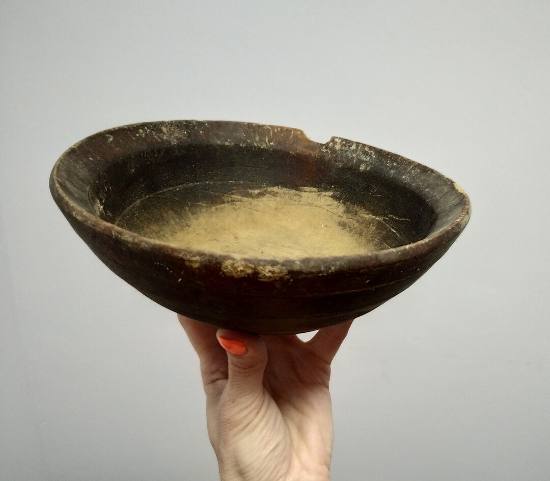 Primitive Wooden Bowl 9 Antique Wood Dish Round Serving Plate Rustic ...