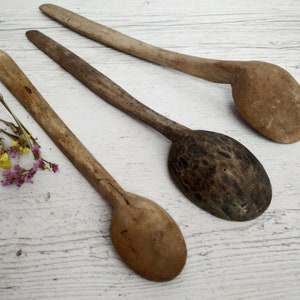 Large antique wooden spoon Set of 3 Country kitchen decor | Etsy