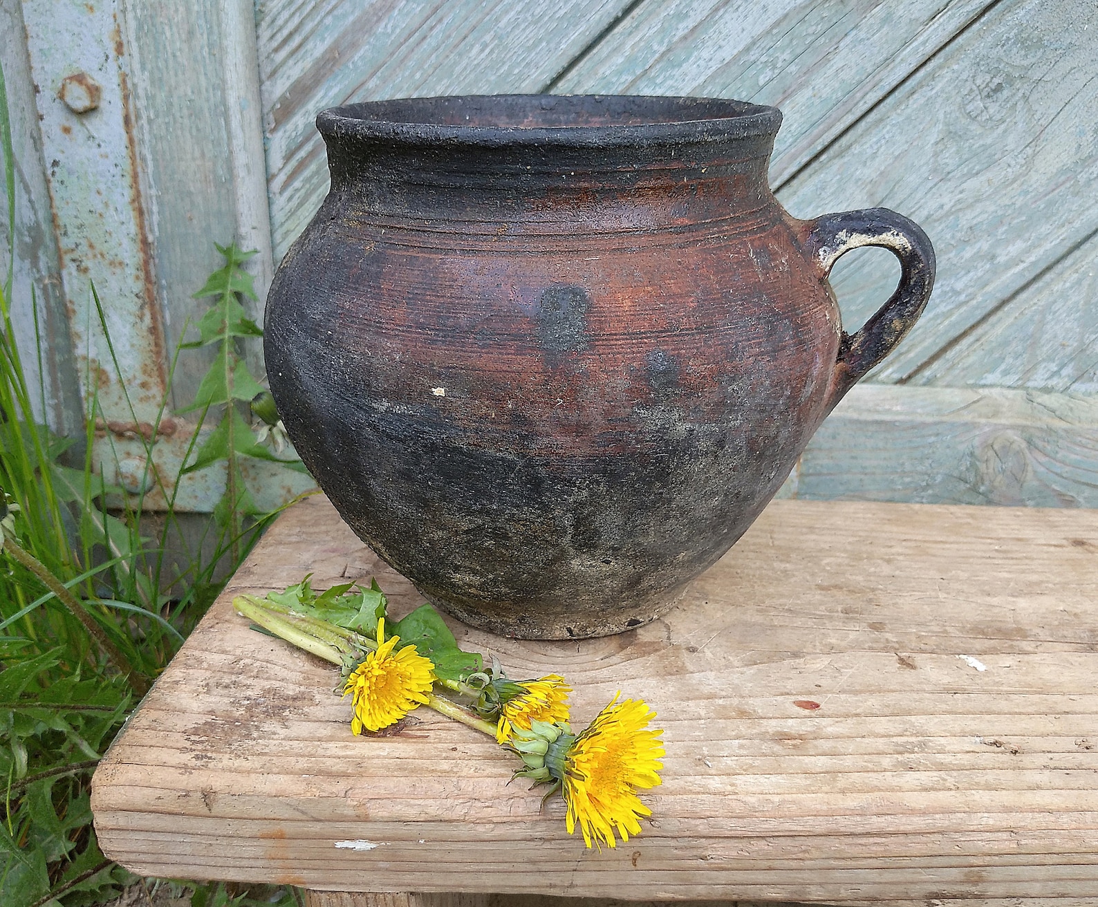 Vintage Clay Pot Large Antique Vase Ceramic Crock Rustic Kitchen Decor ...