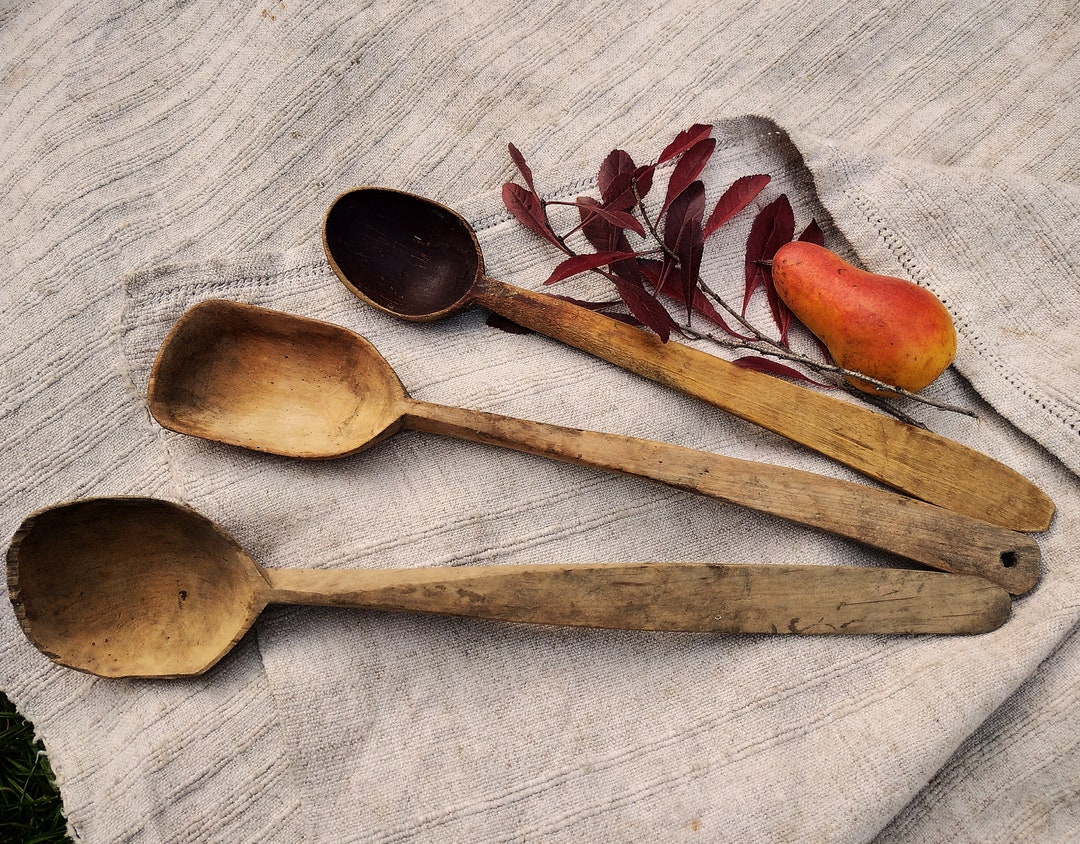 Large Antique Wooden Spoon Set of 3 Country Kitchen Decor Farmhouse ...