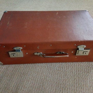 Vintage Cardboard Suitcase 1950s Luggage Brown Case Faux Leather ...