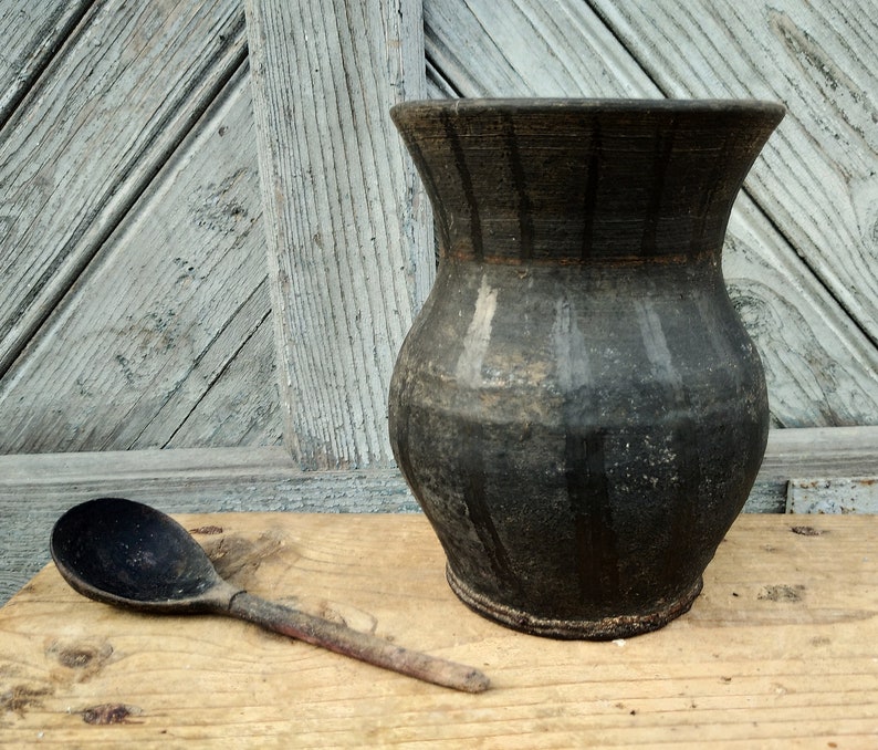Primitive Antique Clay Pitcher Black Ceramic Crock Rustic - Etsy