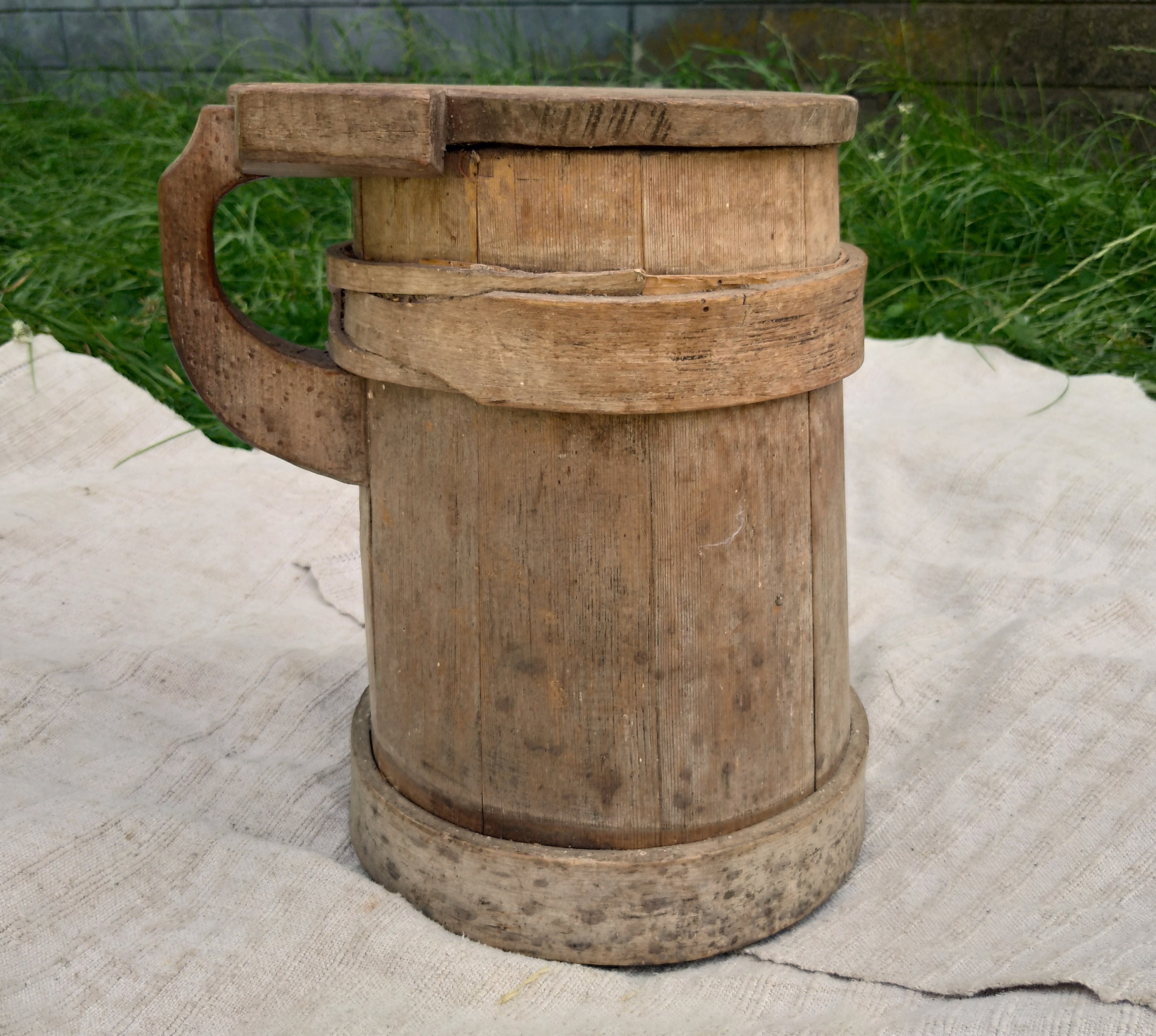 Antique box of wood XXL Rustic pail bucket with lid Wooden | Etsy