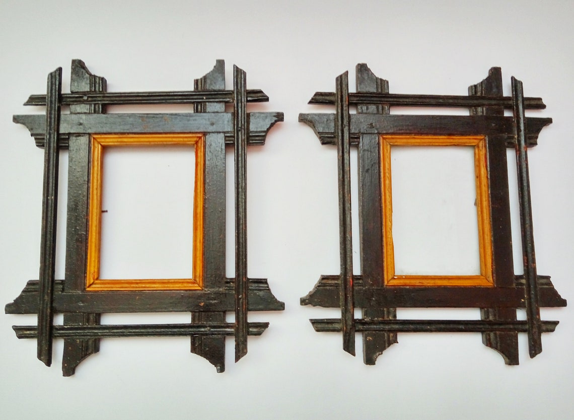 Antique Photo Frames Set Two Wood Frame Set Large Primitive | Etsy