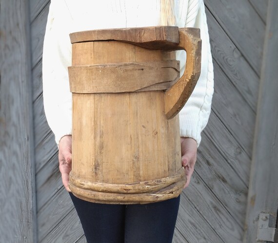 Antique box of wood XXL Rustic pail bucket with lid Wooden | Etsy