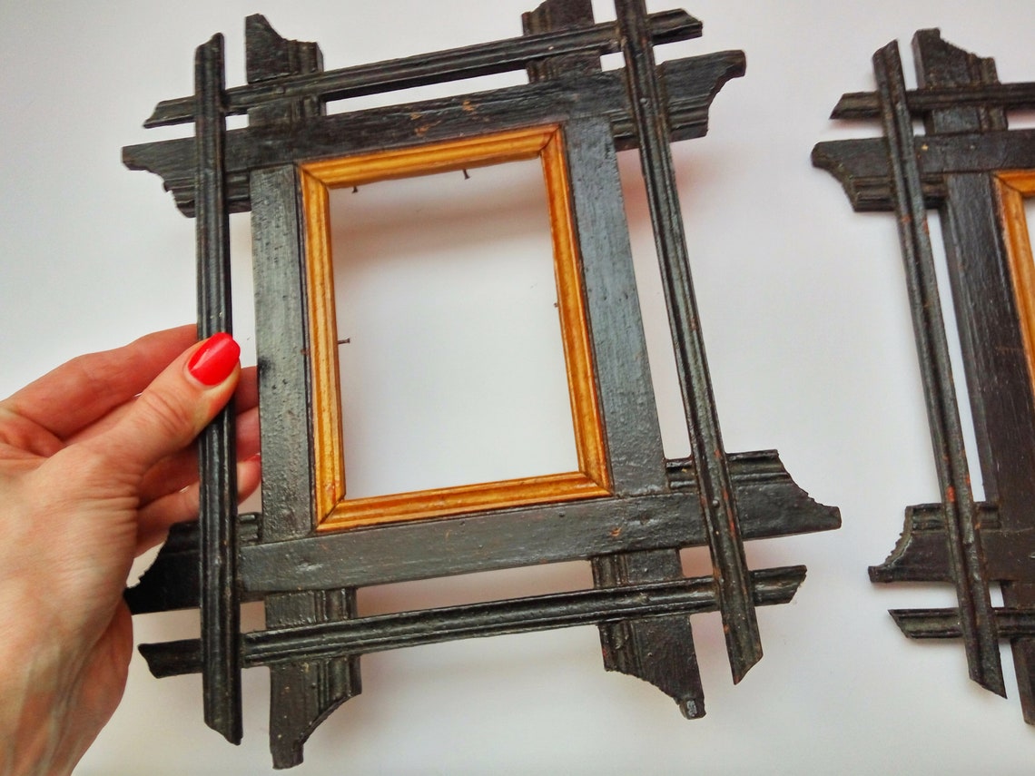 Antique Photo Frames Set Two Wood Frame Set Large Primitive | Etsy