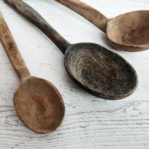 Large antique wooden spoon Set of 3 Country kitchen decor | Etsy