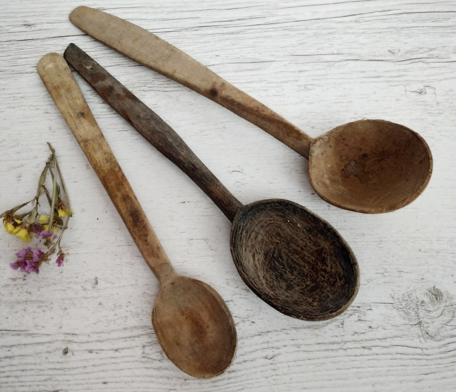 Large antique wooden spoon Set of 3 Country kitchen decor | Etsy