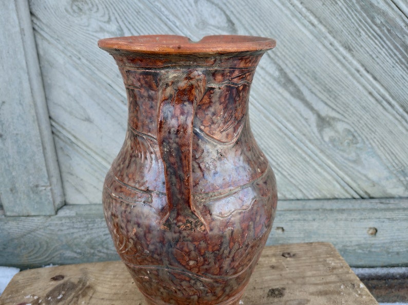 Antique Ceramic Vase Rustic Handpainted Clay Jug Farmhouse | Etsy