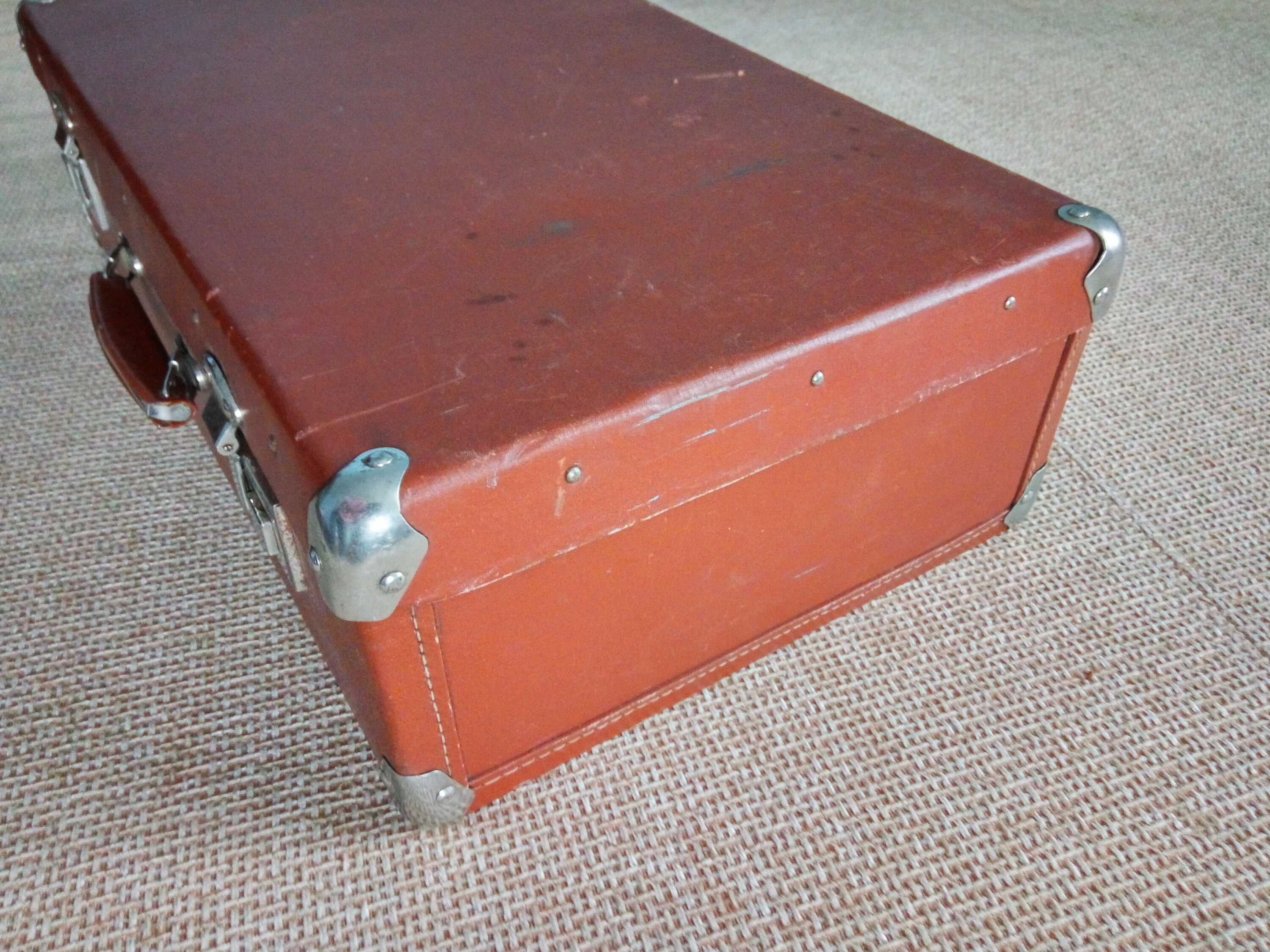 Vintage cardboard suitcase 1950s luggage Brown case Faux | Etsy