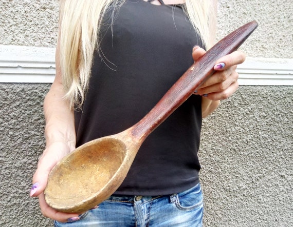 XXL wooden spoon Hand carved wood spoon Primitive antique | Etsy