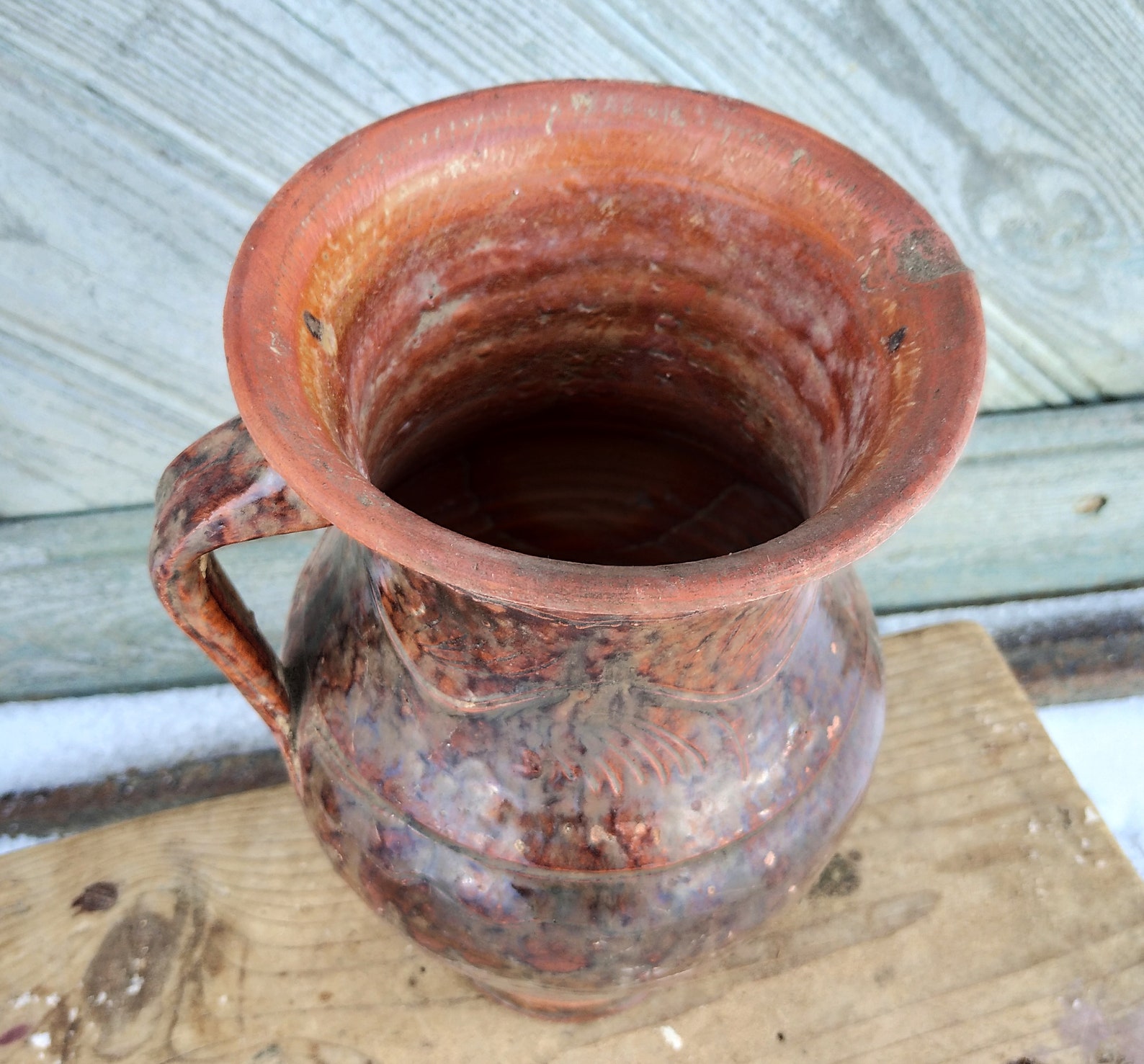 Antique Ceramic Vase Rustic Handpainted Clay Jug Farmhouse - Etsy