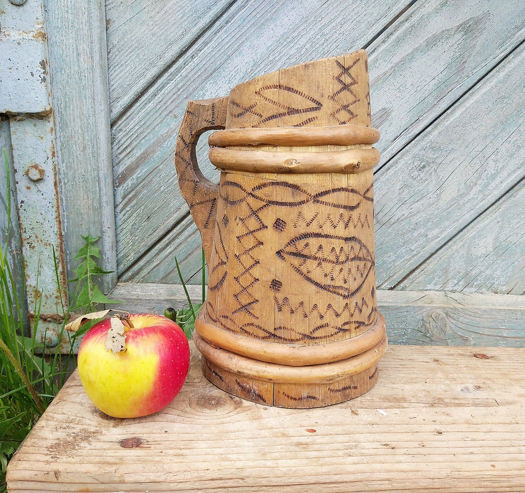 Wooden Mug Large Antique Tankard Primitive Wood Cup Farmhouse Stein ...