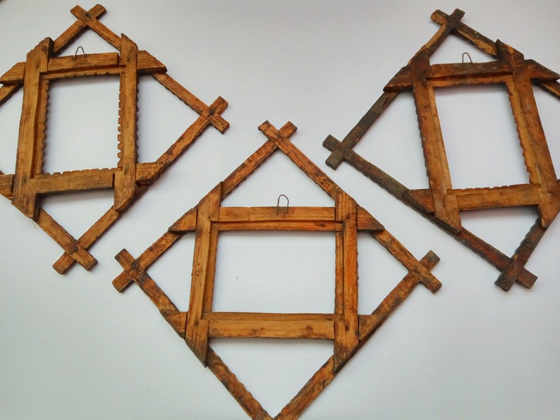Antique frames set of three Wood photo frame set Primitive | Etsy