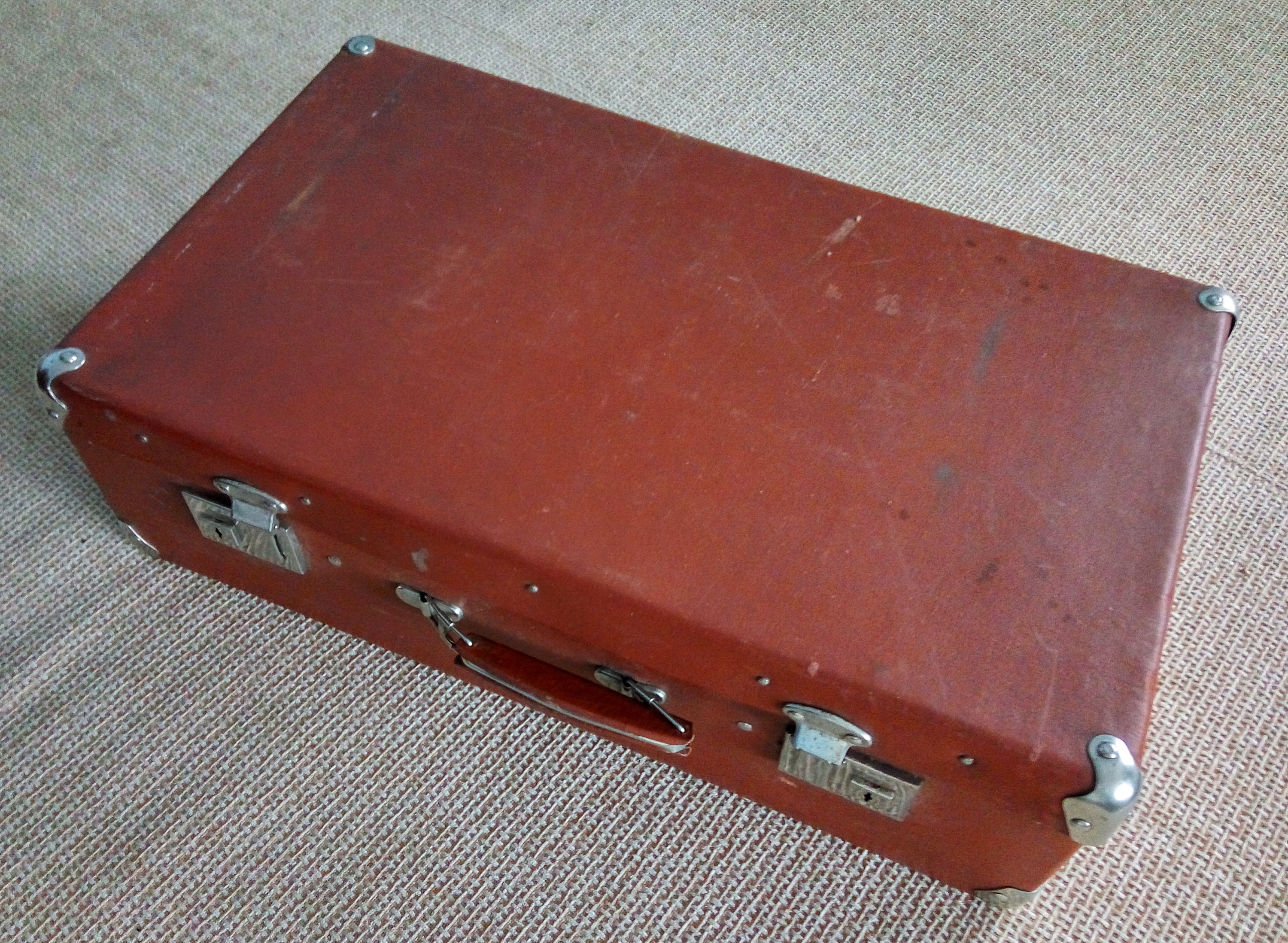 Vintage cardboard suitcase 1950s luggage Brown case Faux | Etsy