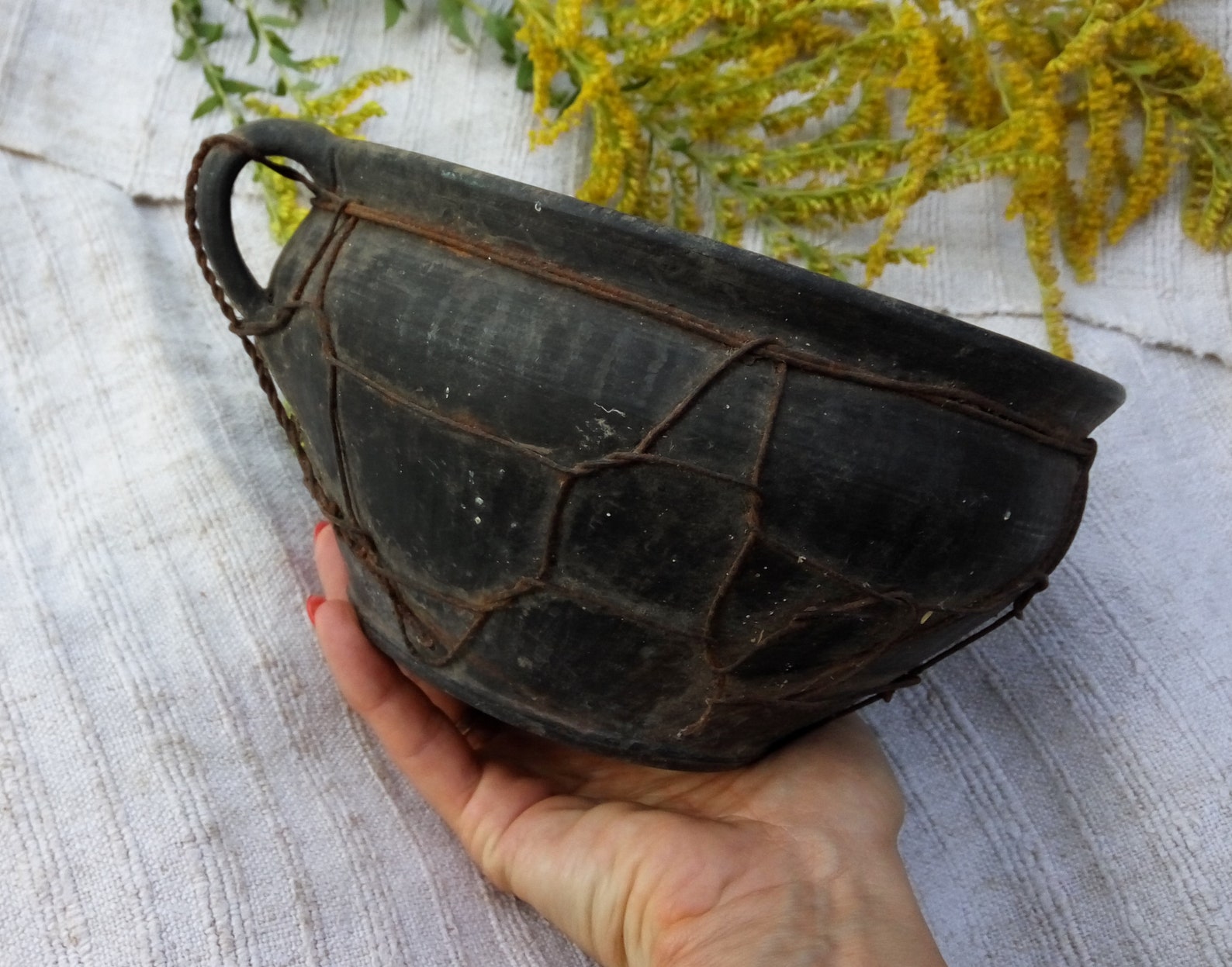 Antique bowl with handle Ceramic bowl Ancient ladle Rustic | Etsy
