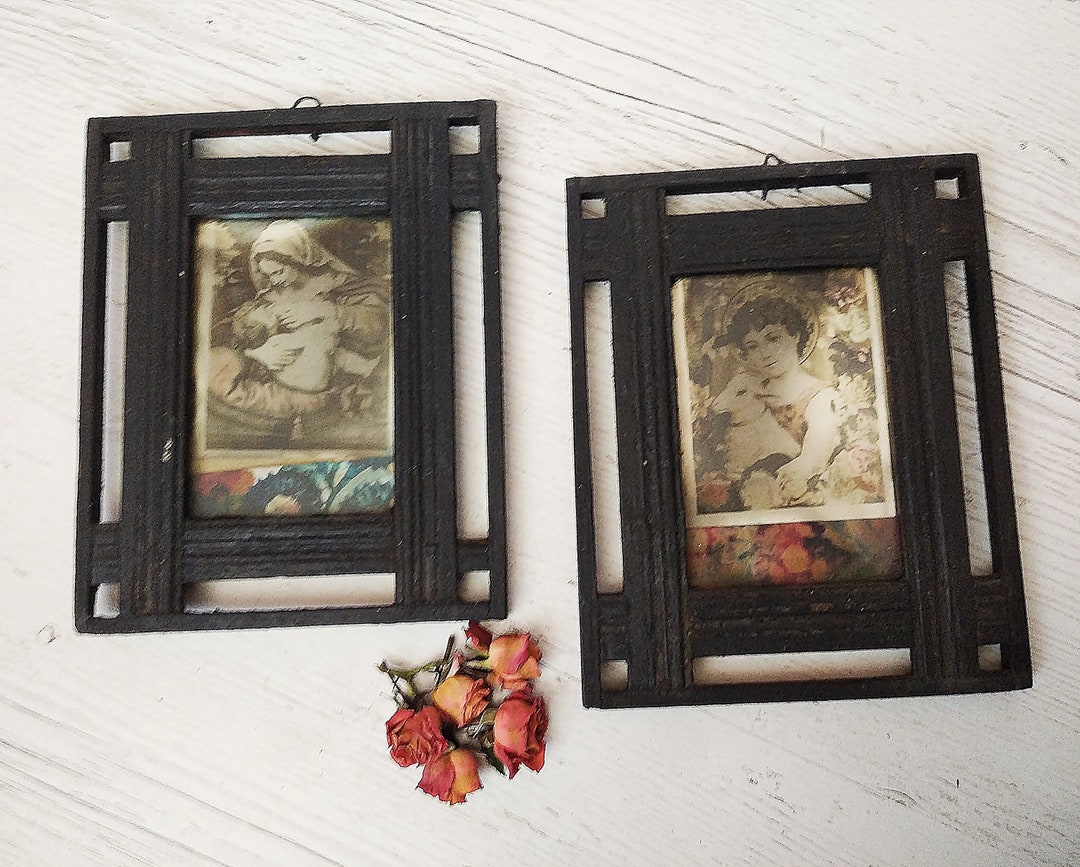 Antique Photo Frames Set Two Wood Frame Set Large Primitive Photo ...