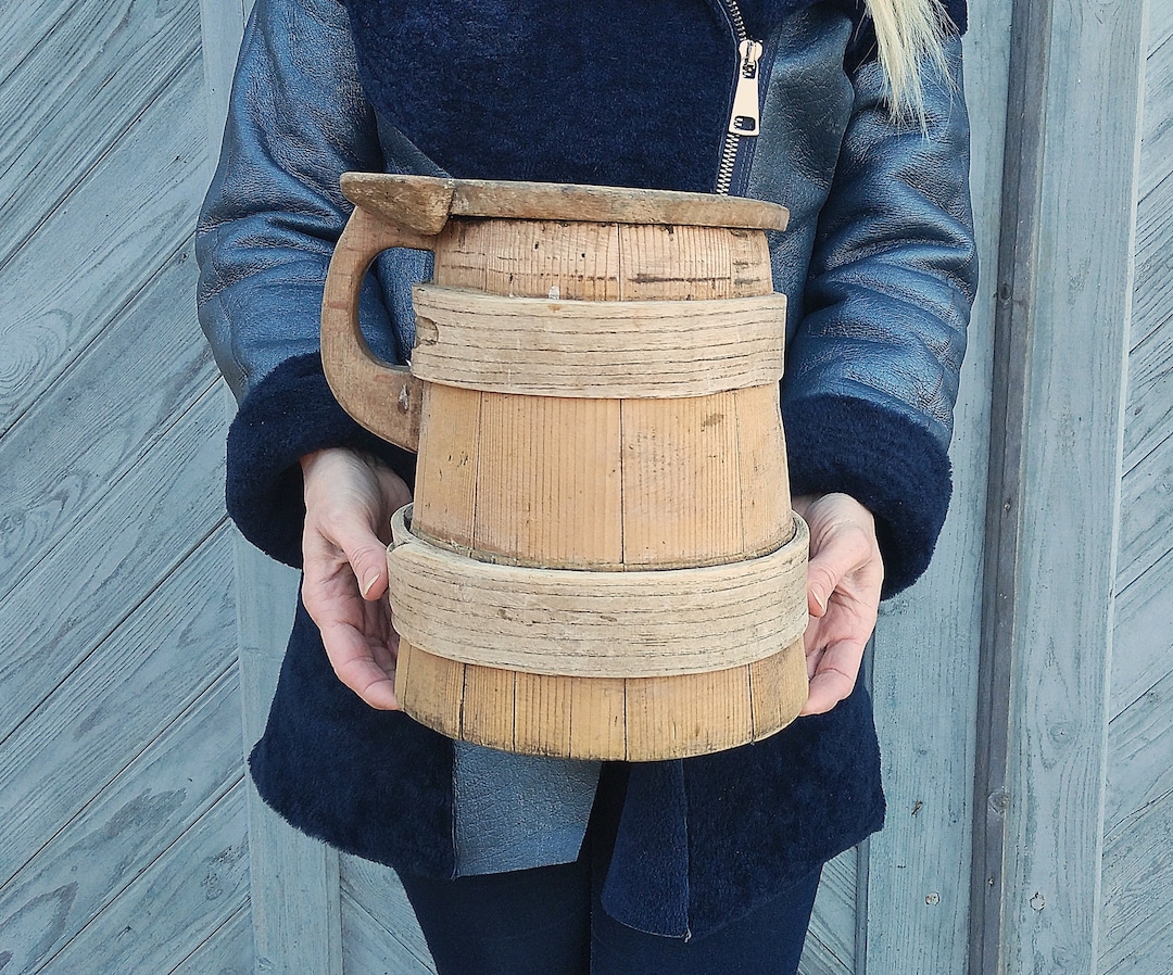 Antique Wooden Mug Primitive Tankard Large Beer Mug Country Ladle for ...
