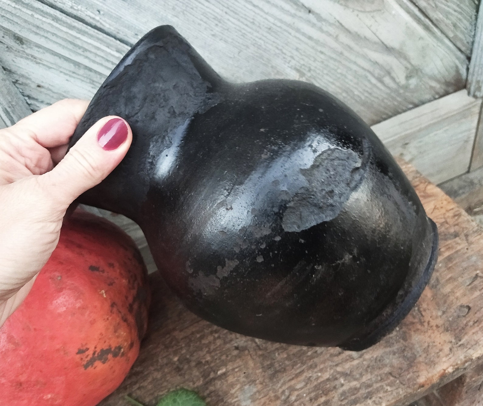 Black Ceramic Crock Antique Clay Pitcher Old Rustic Earthenware Vessel ...