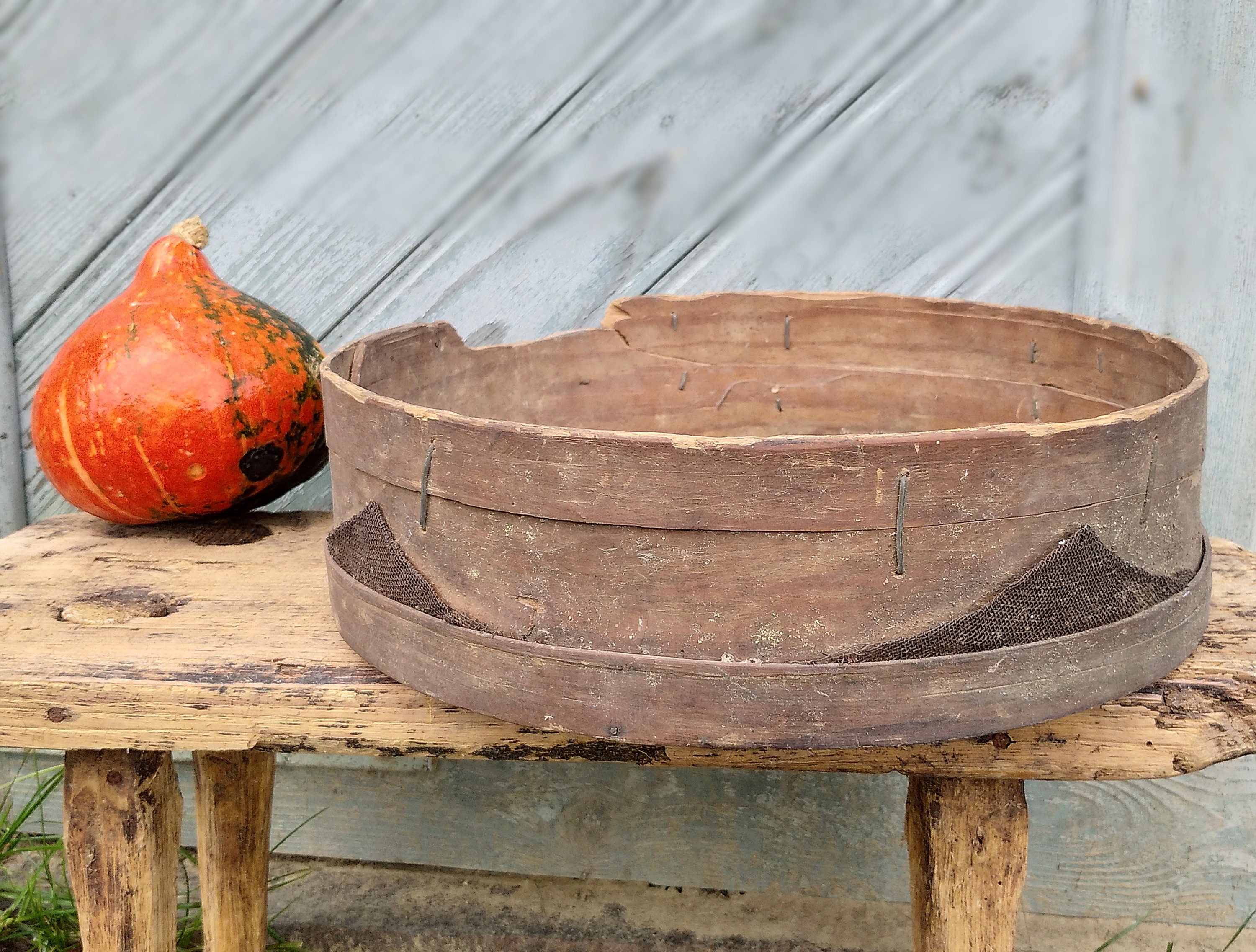 Wooden sieve basket Large primitive antique sifter 13 | Etsy