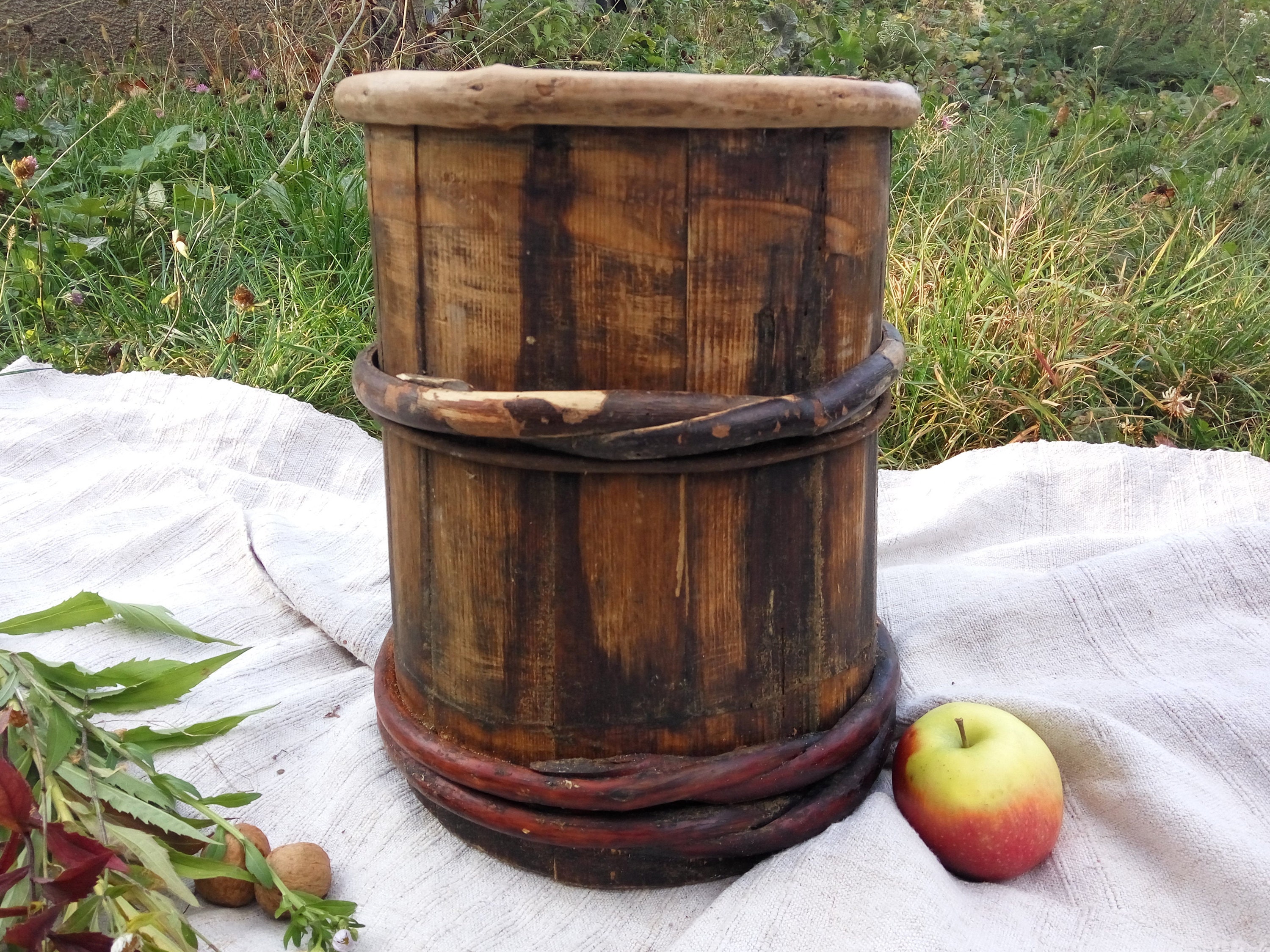 Antique Vase With Wicker Rims Large Vase Vessel Primitive | Etsy