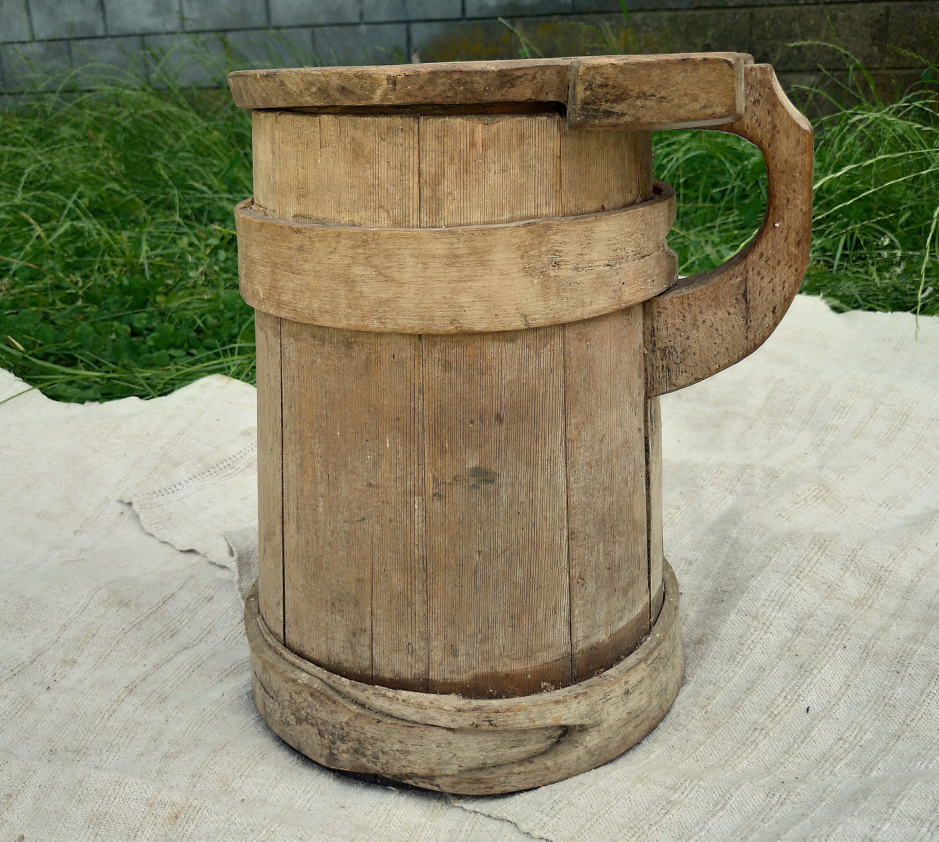 Antique box of wood XXL Rustic pail bucket with lid Wooden | Etsy