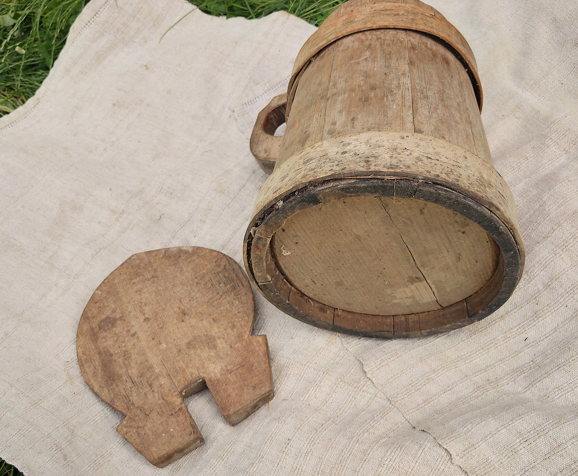 Antique box of wood XXL Rustic pail bucket with lid Wooden | Etsy