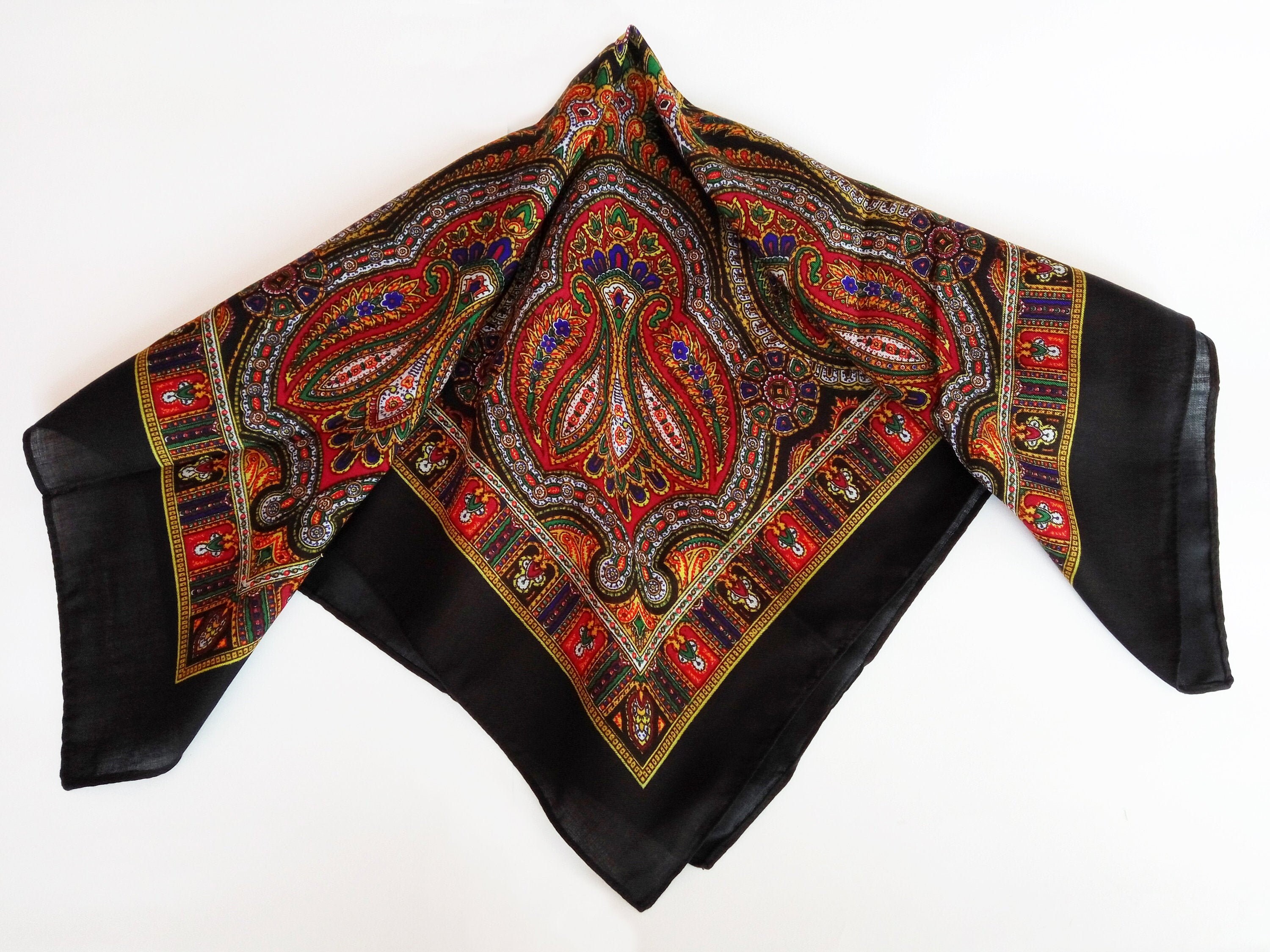 Bright russian shawl Black russian scarf Floral head scarf | Etsy