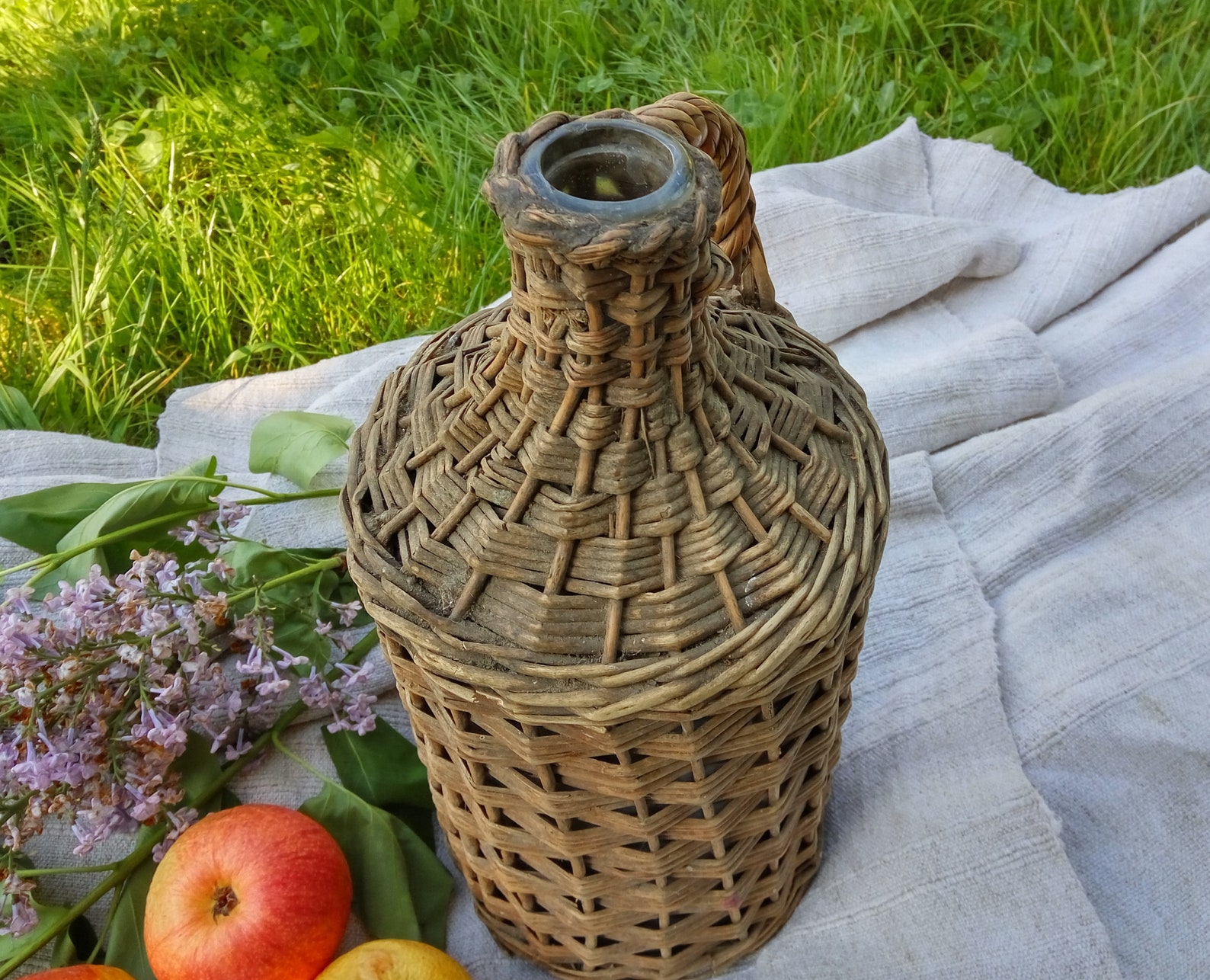Antique demijohn Large wicker bottle Glass bottle Glas jars | Etsy