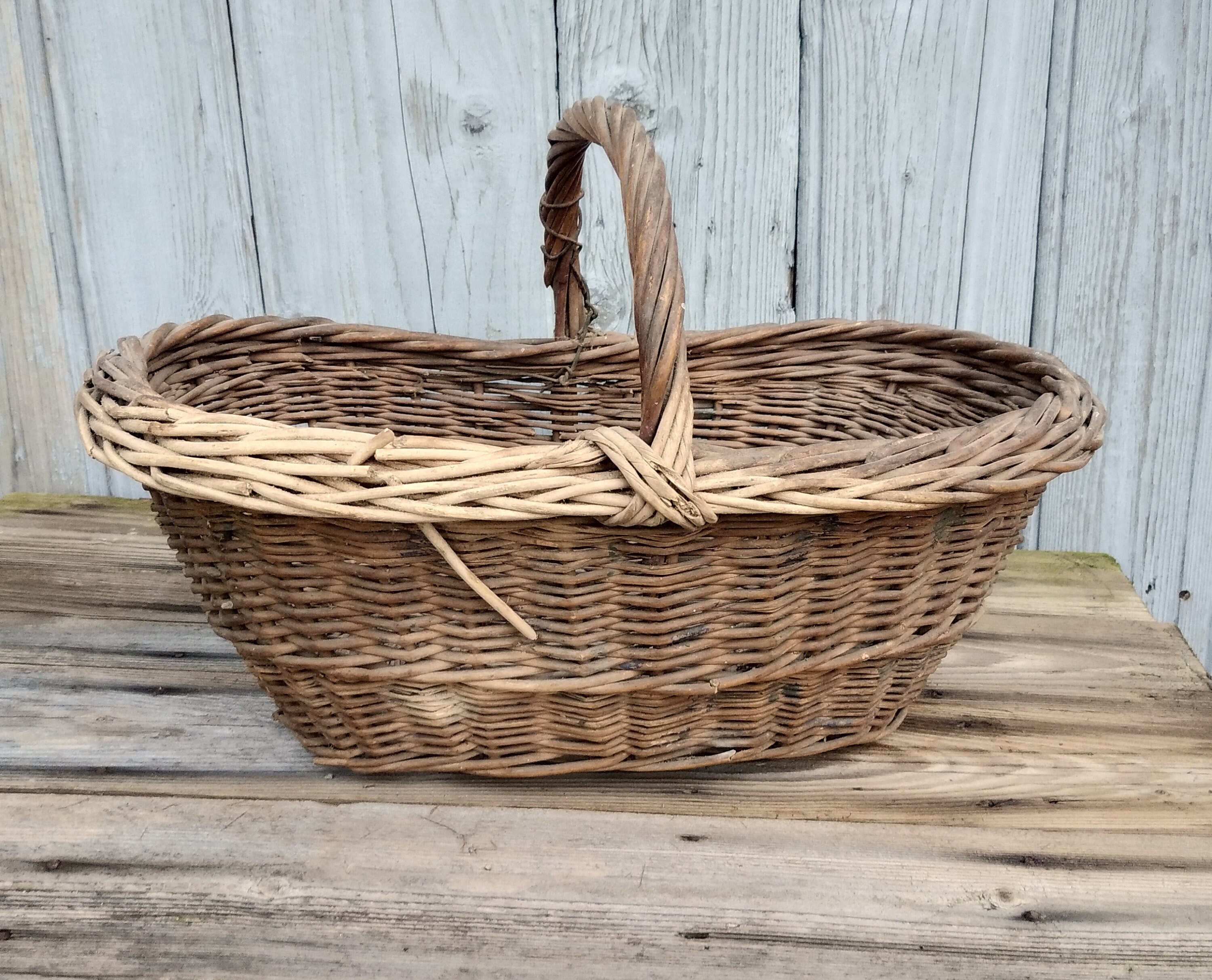 Vintage basket Wicker hamper Farmhouse cottage Kitchen storage | Etsy