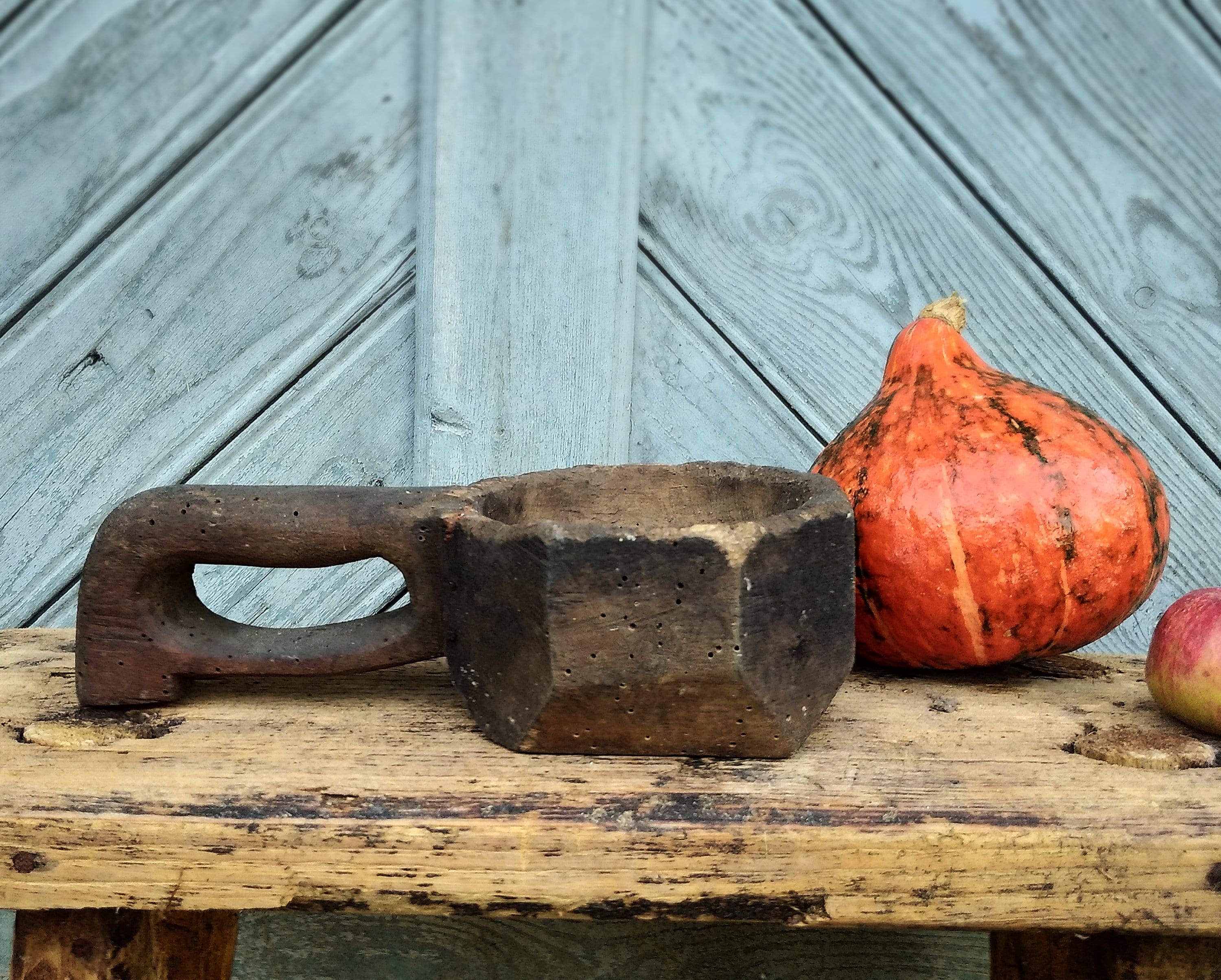 Antique Bowl Weathered Wood Ladle Rustic Wooden Mug With Handle ...