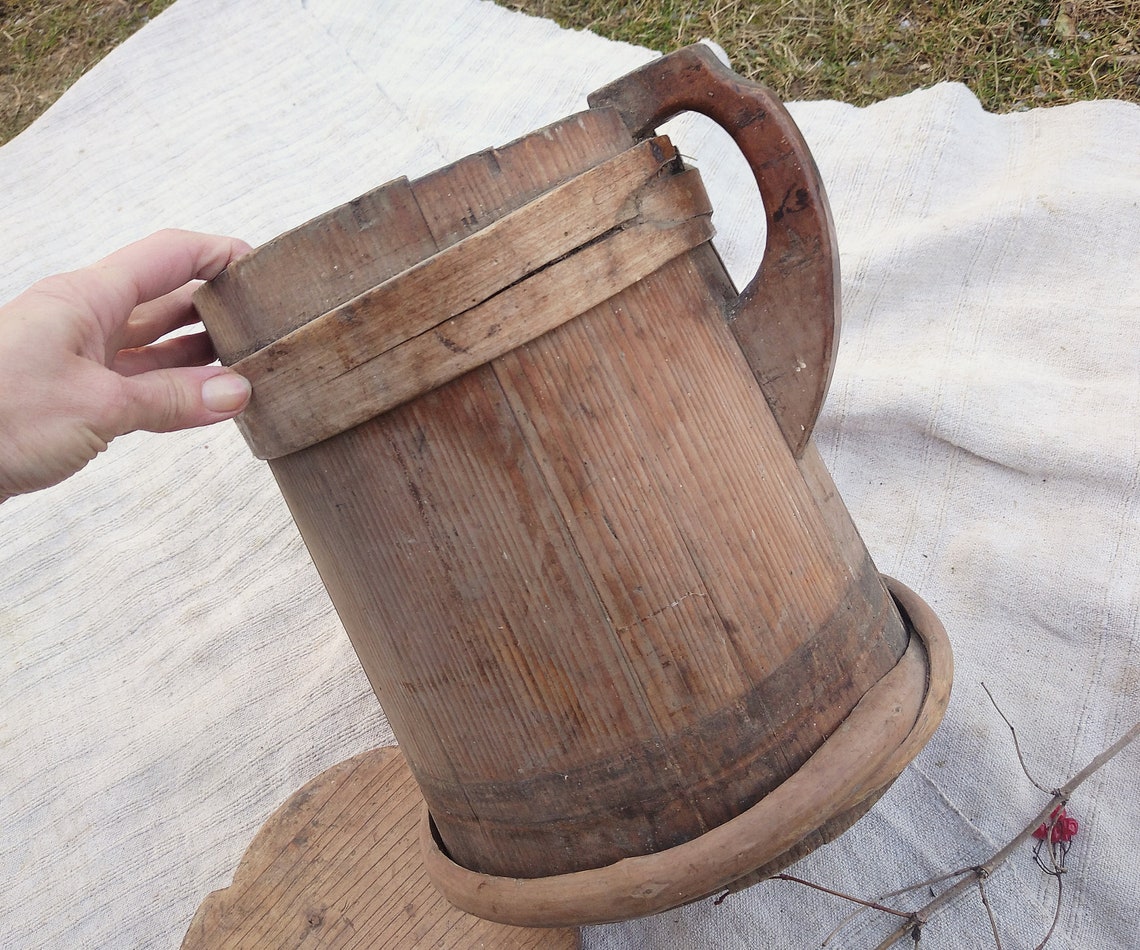 Antique Box of Wood XXL Rustic Pail Bucket With Lid Wooden - Etsy