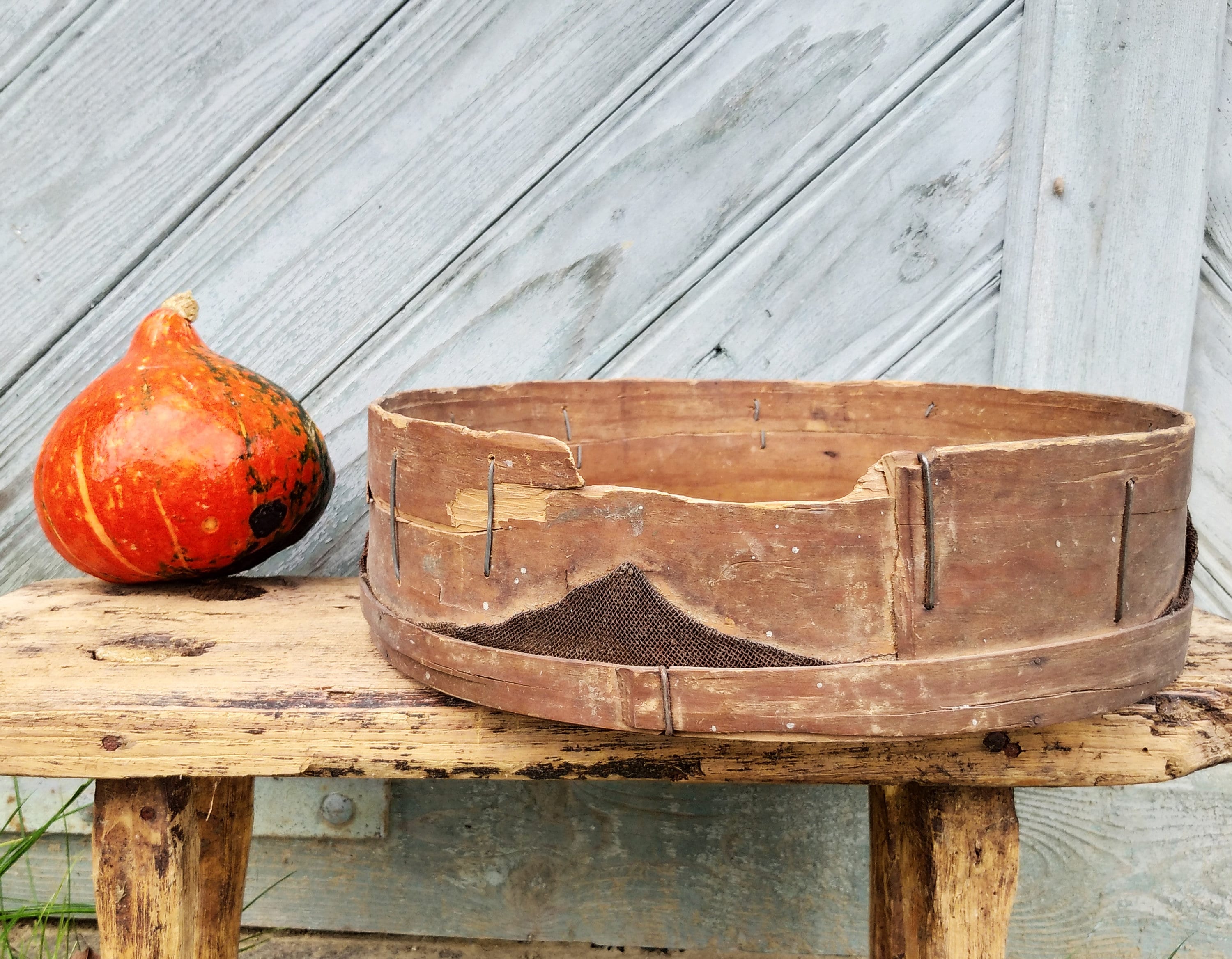 Wooden sieve basket Large primitive antique sifter 13 | Etsy