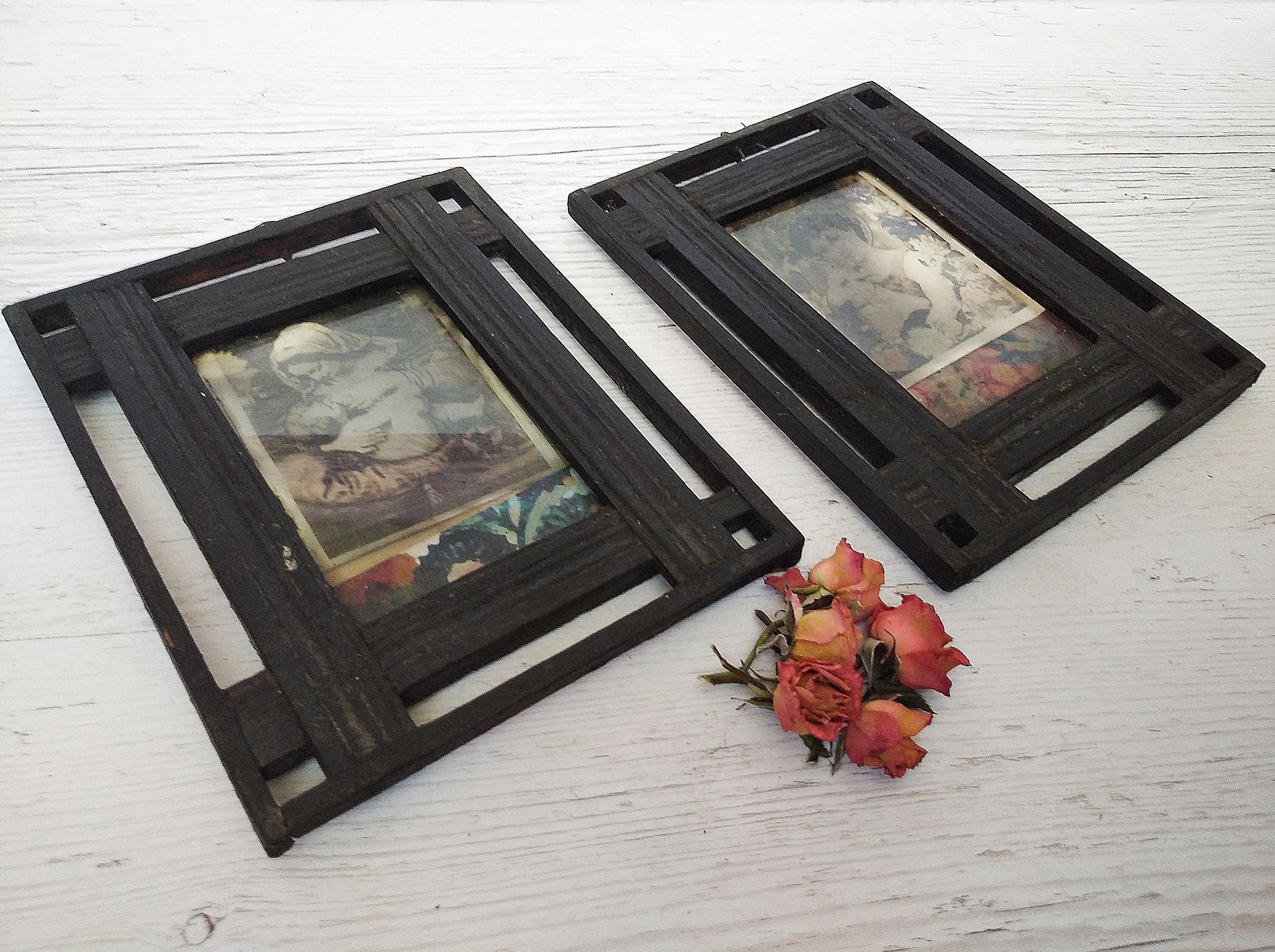 Antique Photo Frames Set Two Wood Frame Set Large Primitive Photo ...