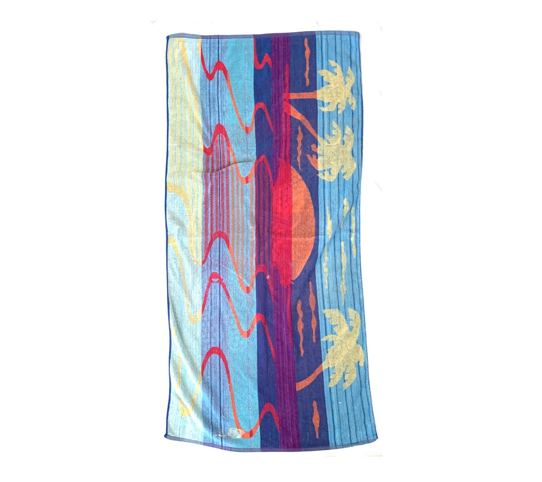 Vintage Beach Towel Sunset Palm Trees Rainbow Colors 80s - Etsy