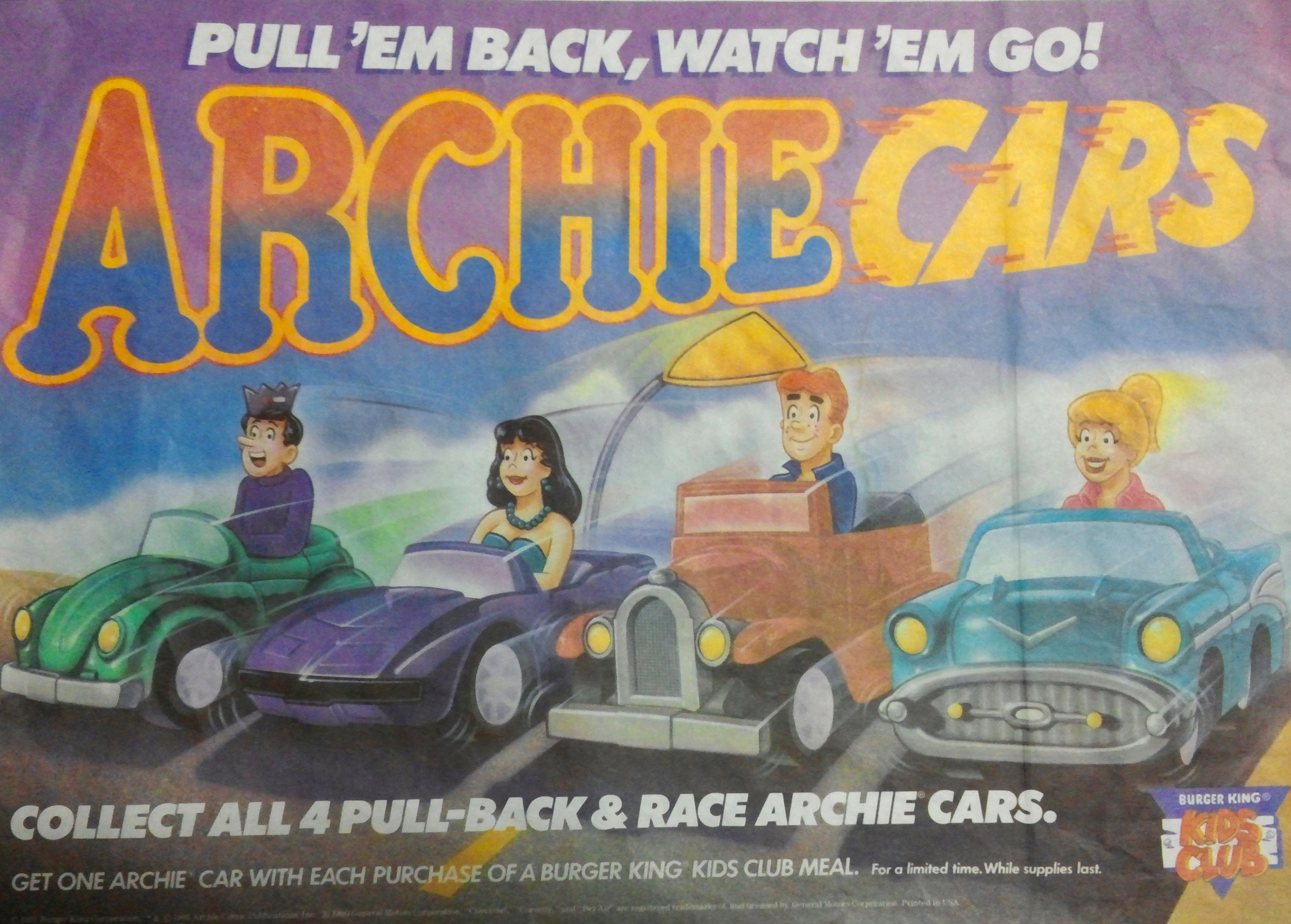 Vintage Archie Comics pull back cars 1991 Burger King Kids | Etsy