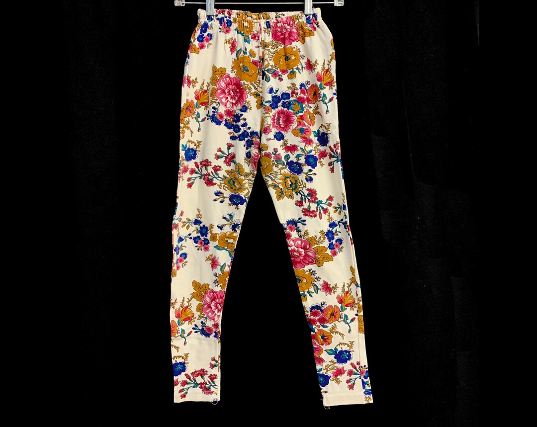Vintage High Waisted Pants Floral L Capri Patterned 80s 90s Spandex ...