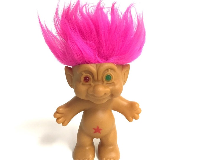 Vintage 80s Troll Doll Pink Hair Two Different Colored Eyes! Star on ...
