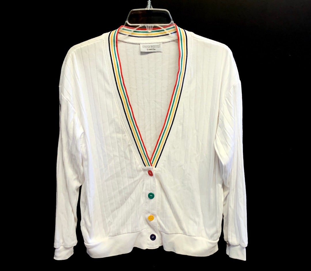 Vintage 80s Cardigan Primary Colors Rainbow Tshirt Top - Etsy