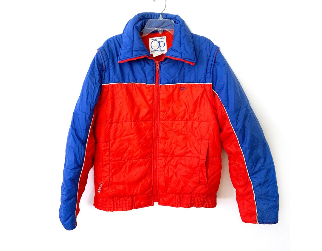 Vintage 80s Coat Ski OP Ocean Pacific Jacket Red Blue - Etsy