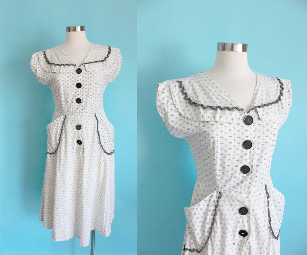 1950s Floral Ric Rac Patch Pocket Dress Size Small 25 - Etsy Israel