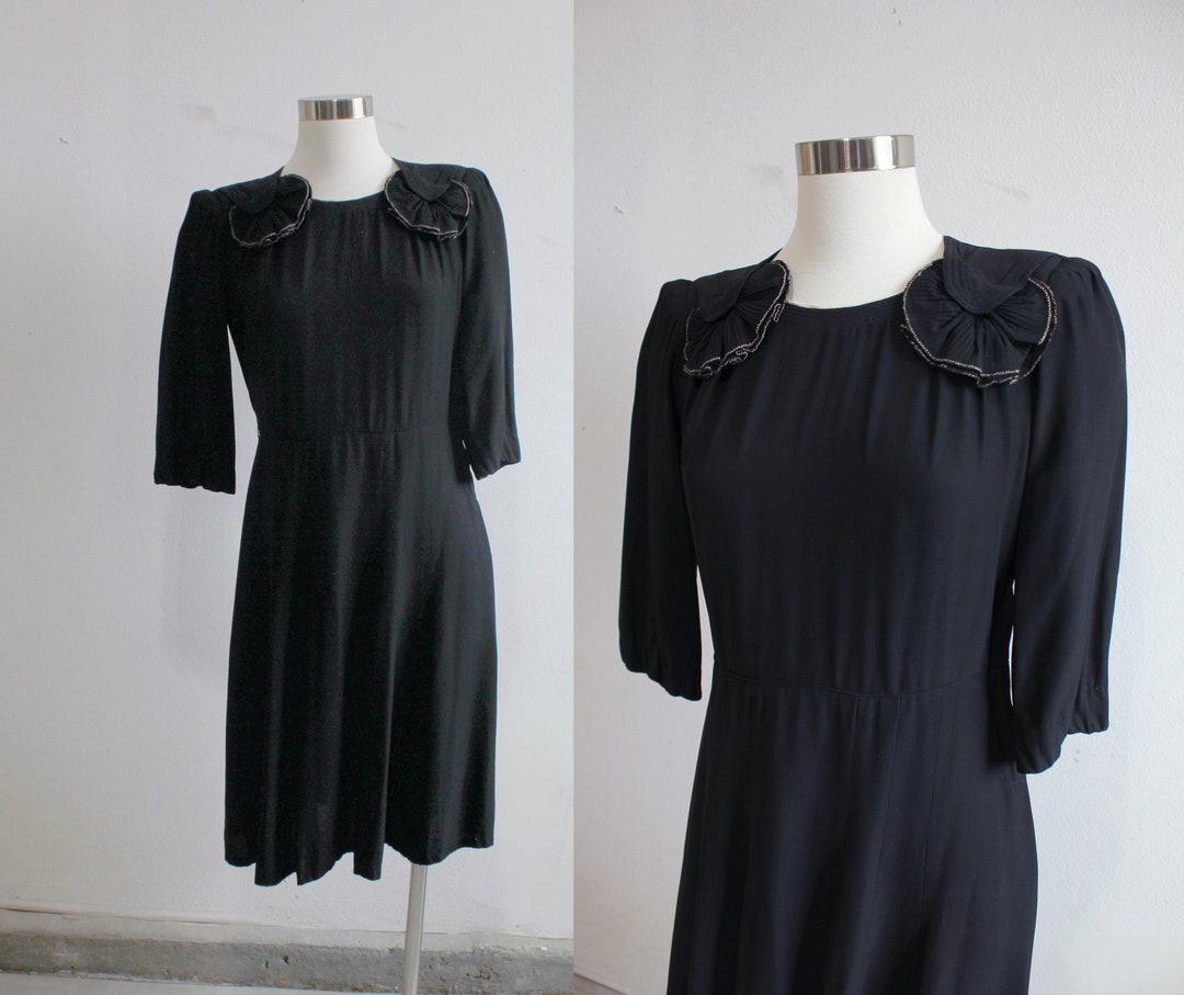 1940s Black Rayon Dress by Habern Frock | Size Small - Etsy