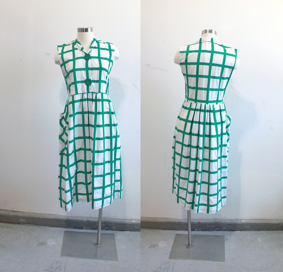1960s Green Striped Sleeveless Patch Pocket Sundress by Betty Barclay ...