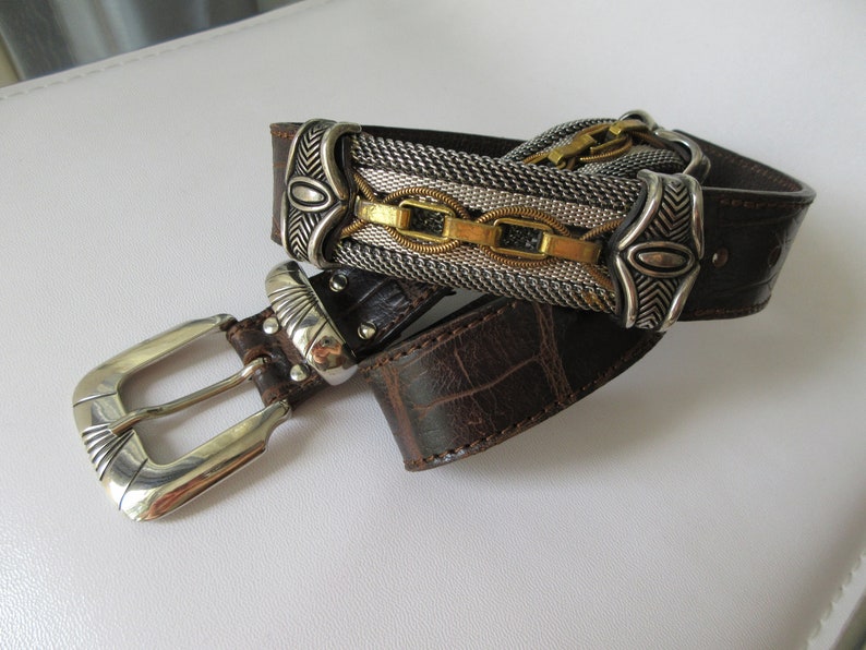 WOW NANNI MILANO Women's Leather Belt Mesh & Chain Brown - Etsy