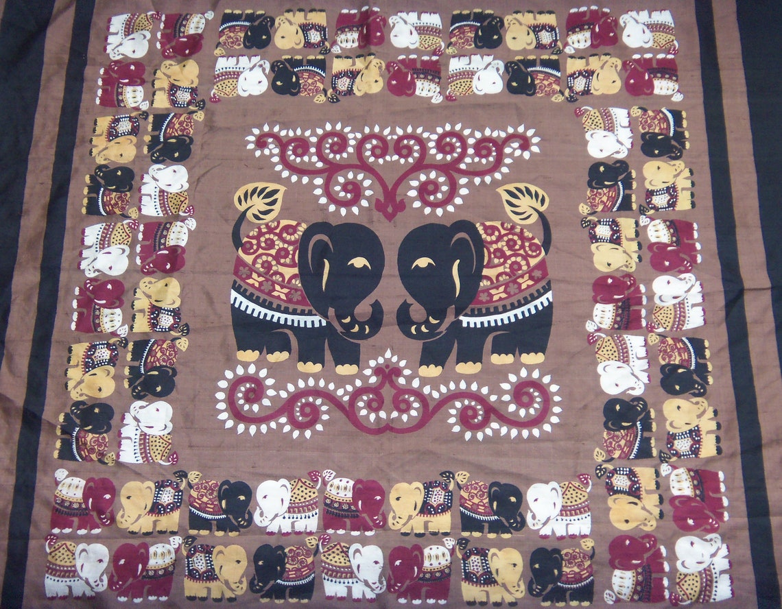 Vintage Thai Silk Scarf Elephant Pattern Native Design | Etsy