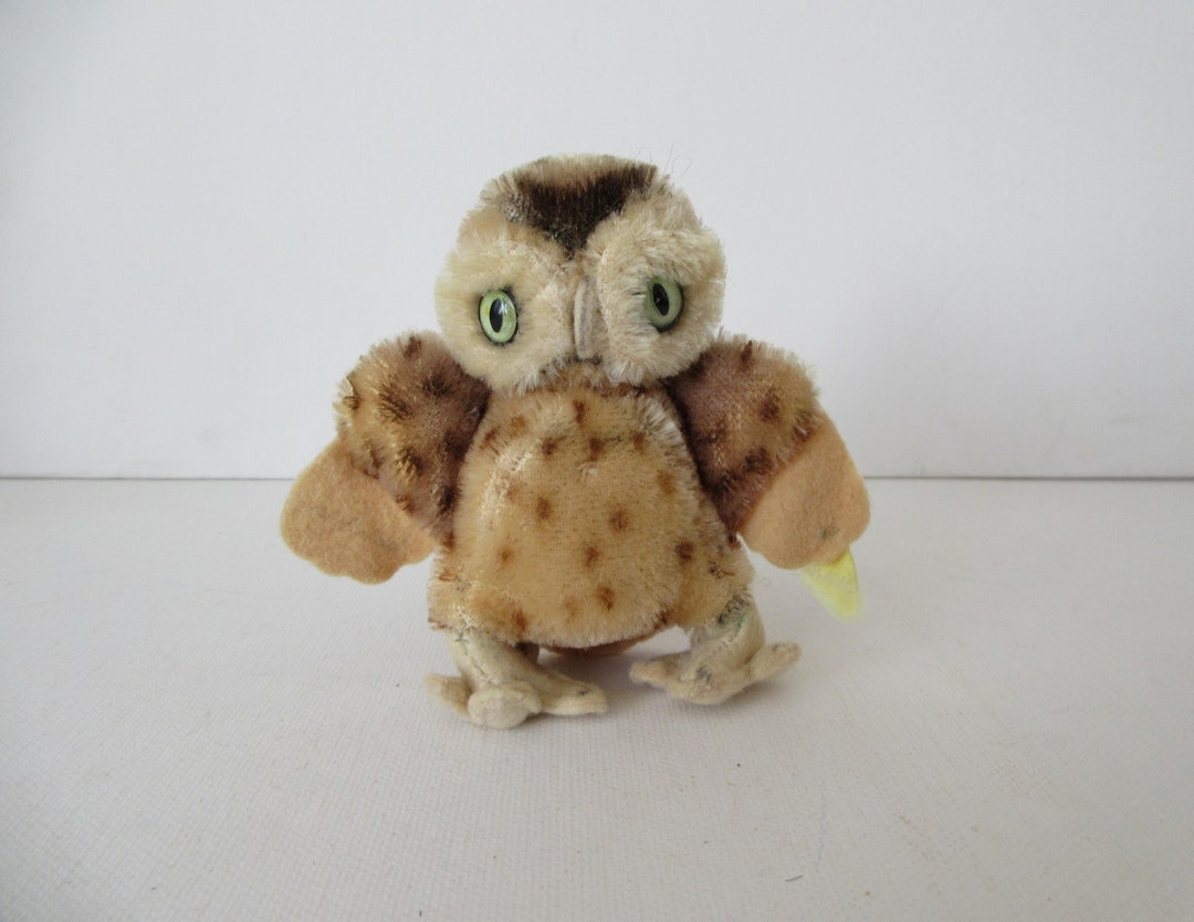 1960s. Vintage STEIFF WITTIE Owlet Standing OWL Mohair Toy Glass Pupil ...